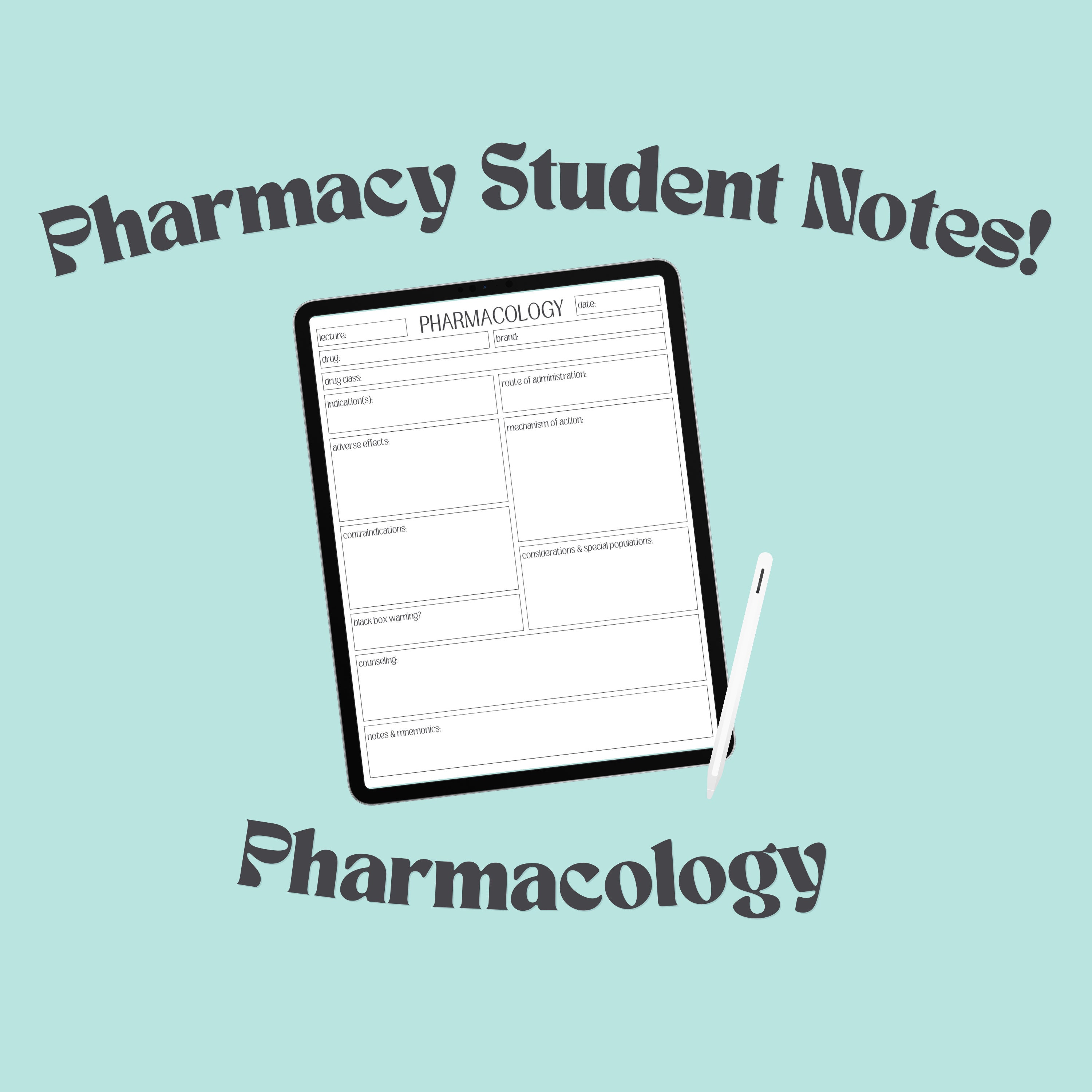 Pharmacology Notes Minimalist Template, Instant Digital PDF Printable ...
