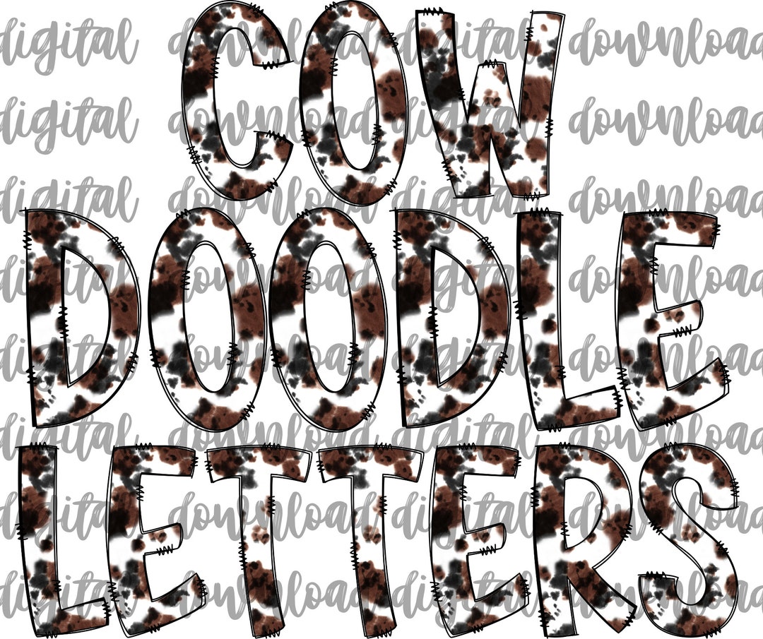 Cow Print Doodle Letters - Etsy