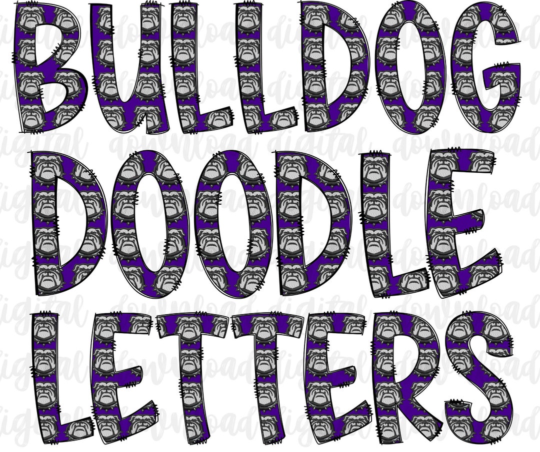 Purple Bulldog Doodle Letters - Etsy