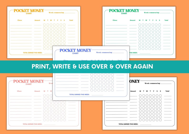 Kids Pocket Money Chart - Chore Allowance Tracker - Printable PDF - Etsy