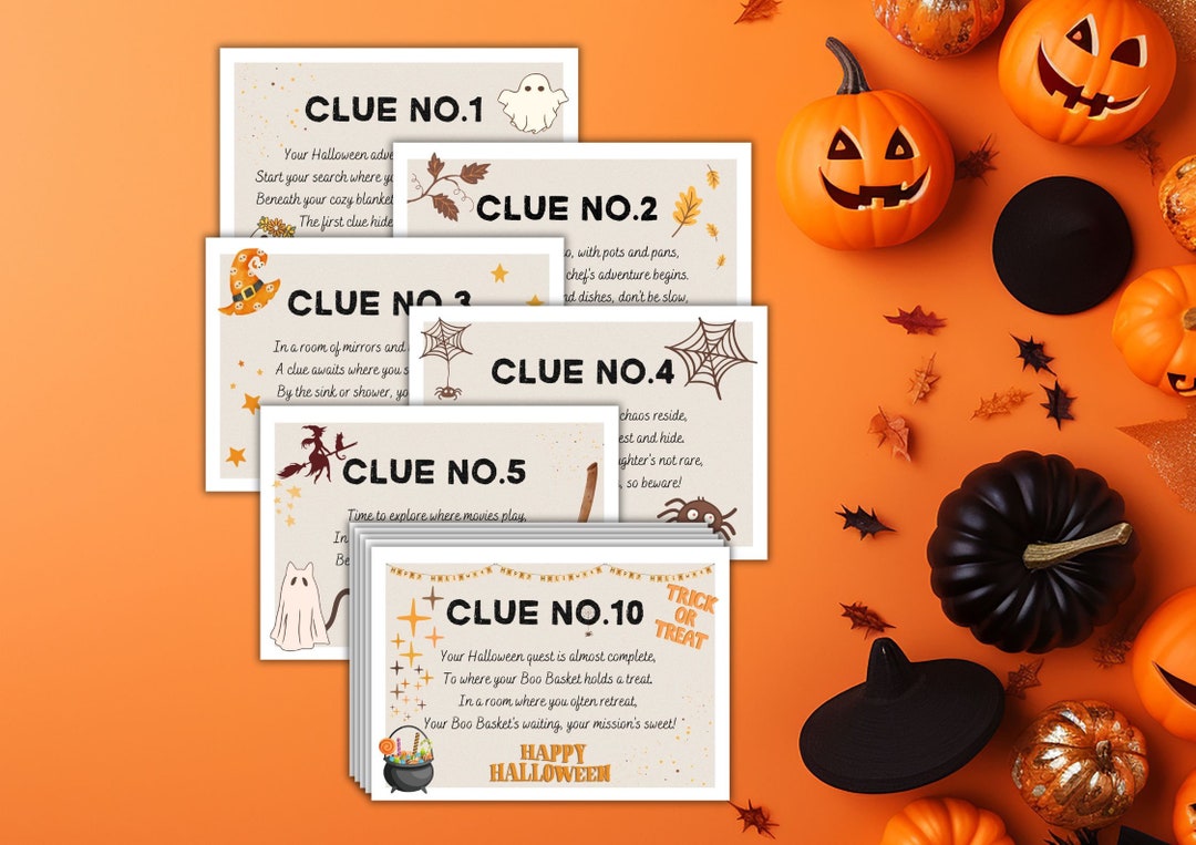 Halloween Boo Basket Scavenger Hunt Clue Cards Instant Download A6 - Etsy