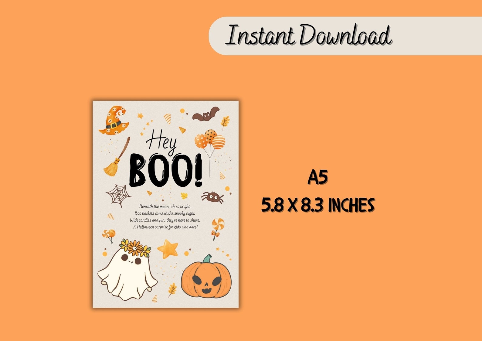 Halloween Boo Basket A5 Sign Instant Digital Download - Etsy