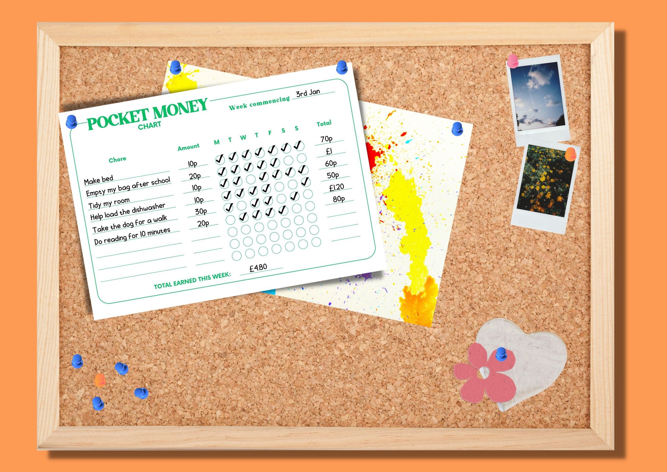 Kids Pocket Money Chart - Chore Allowance Tracker - Printable PDF - Etsy