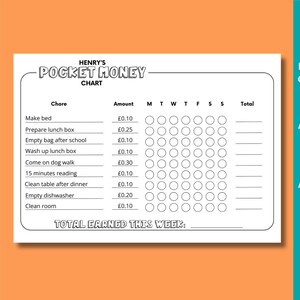 Editable Kids Pocket Money Chart - Chore Allowance Tracker ...