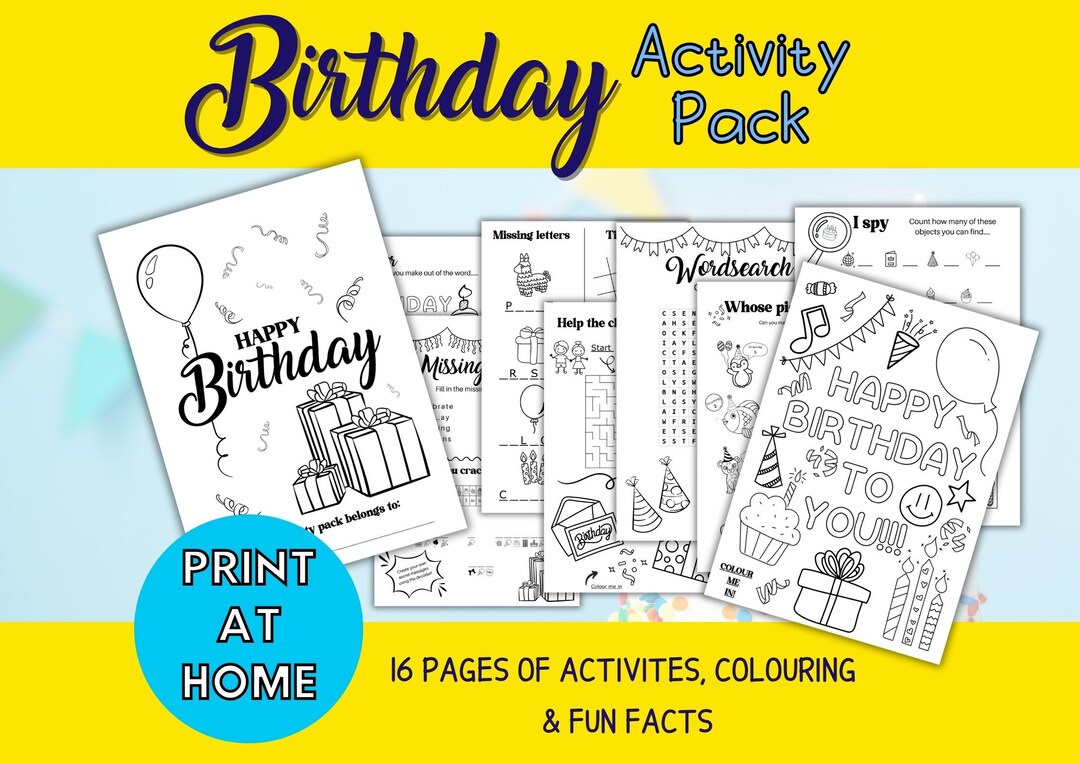 Happy Birthday Party Children's Activity Pack Puzzles & Colouring In ...