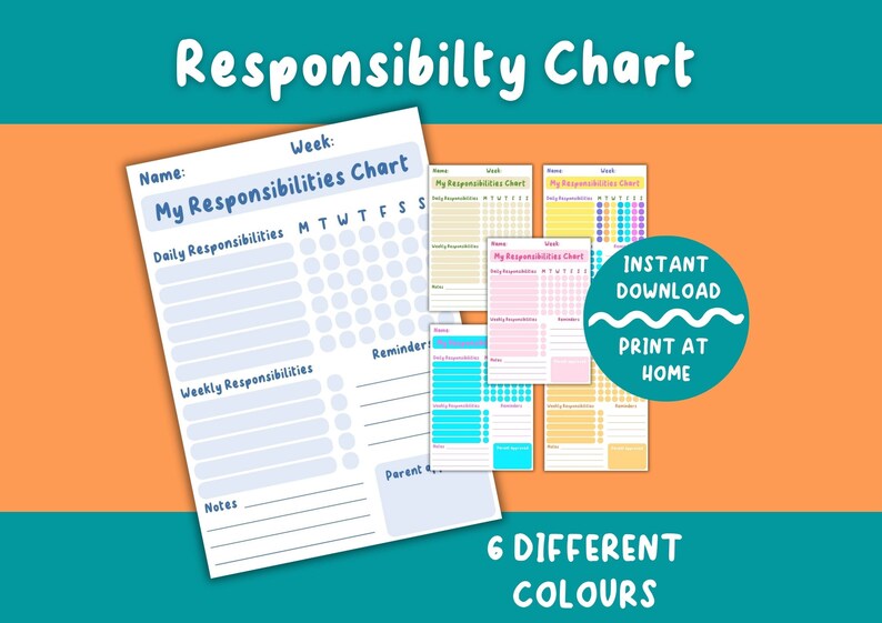 Kids Chore / Responsibilities Chart Printable Planner for - Etsy