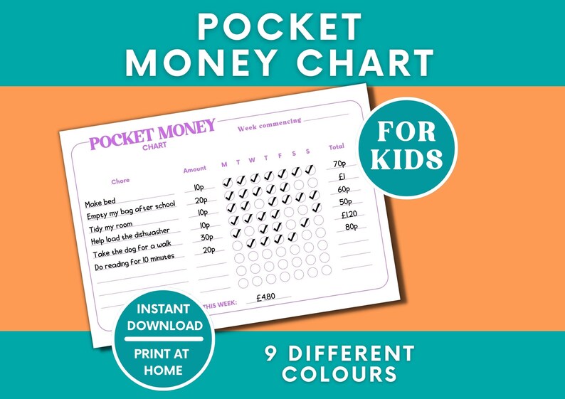 Kids Pocket Money Chart - Chore Allowance Tracker - Printable PDF - Etsy