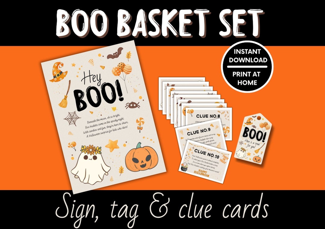 Halloween Boo Basket Set - Sign, Tag and Clue Cards - Instant Digital ...