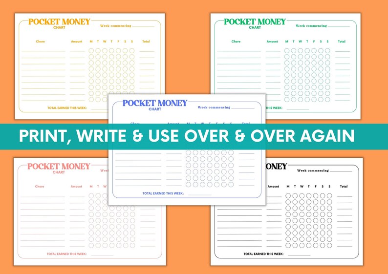 Kids Pocket Money Chart Chore Allowance Tracker Printable - Etsy