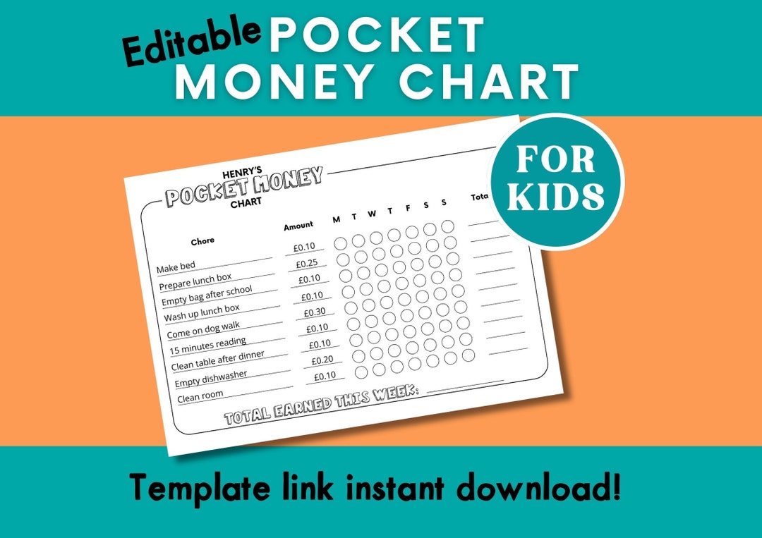 Editable Kids Pocket Money Chart - Chore Allowance Tracker ...