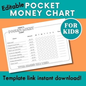 Editable Kids Pocket Money Chart - Chore Allowance Tracker ...