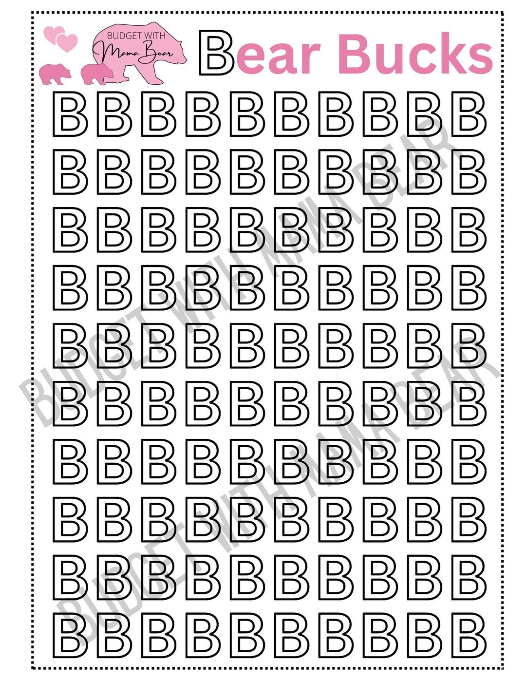 B Bucks Savings Challenge-bear Bucks Plus Envelope - Etsy