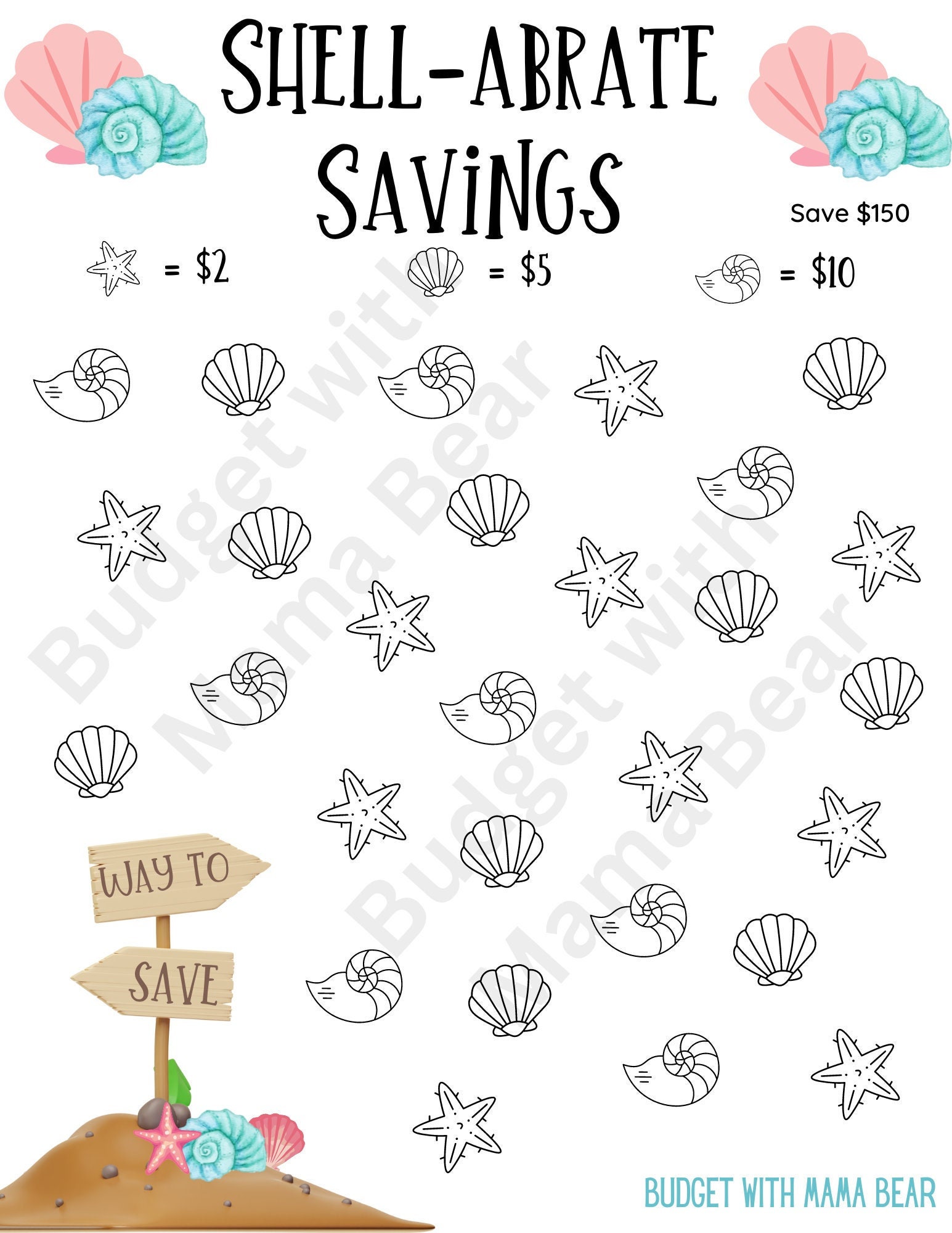 Shell-abrate Savings Challenge | Cash Budget Item | Digital Product - Etsy