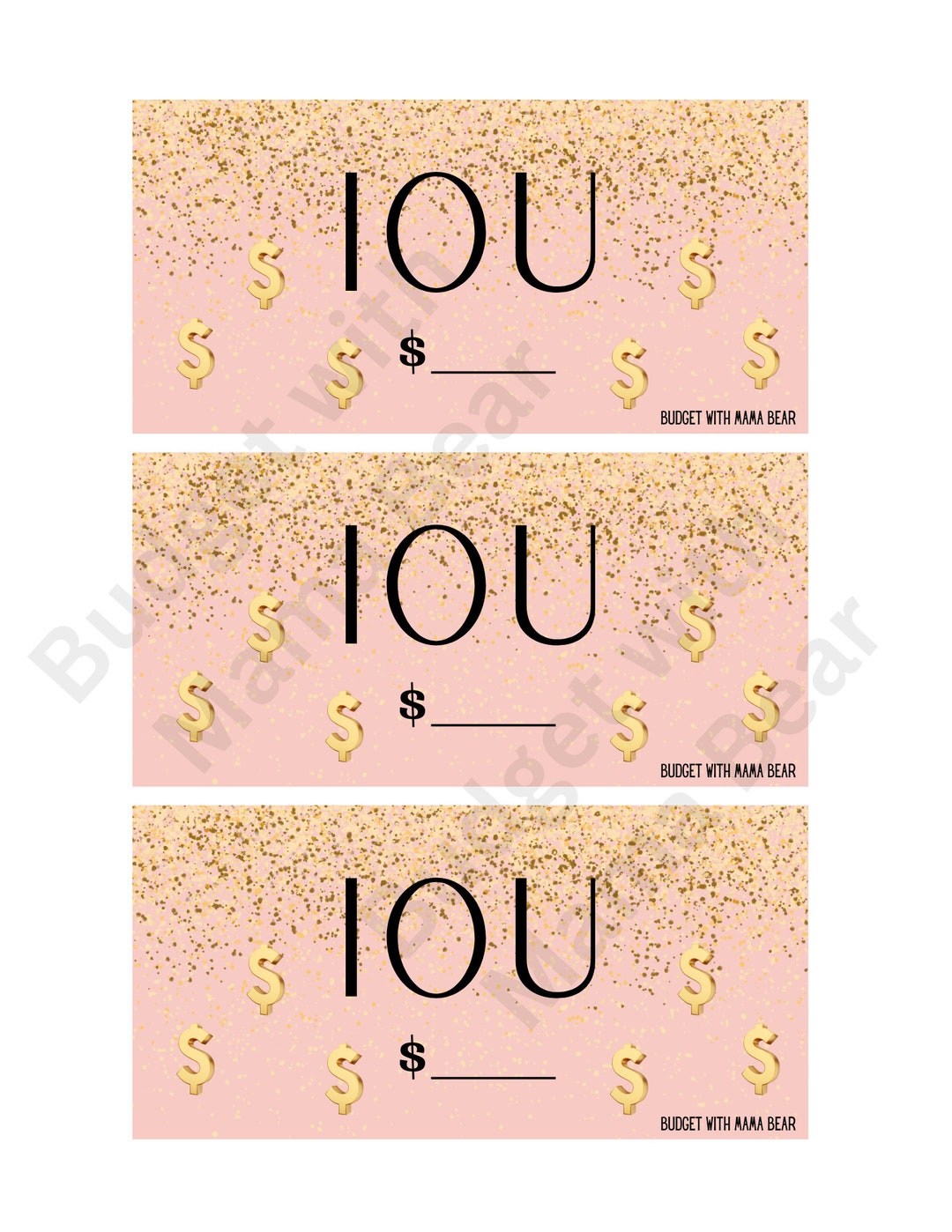 IOU Slips | Fully Funded Slips | Pink Dashboards | Cash Budgeting - Etsy