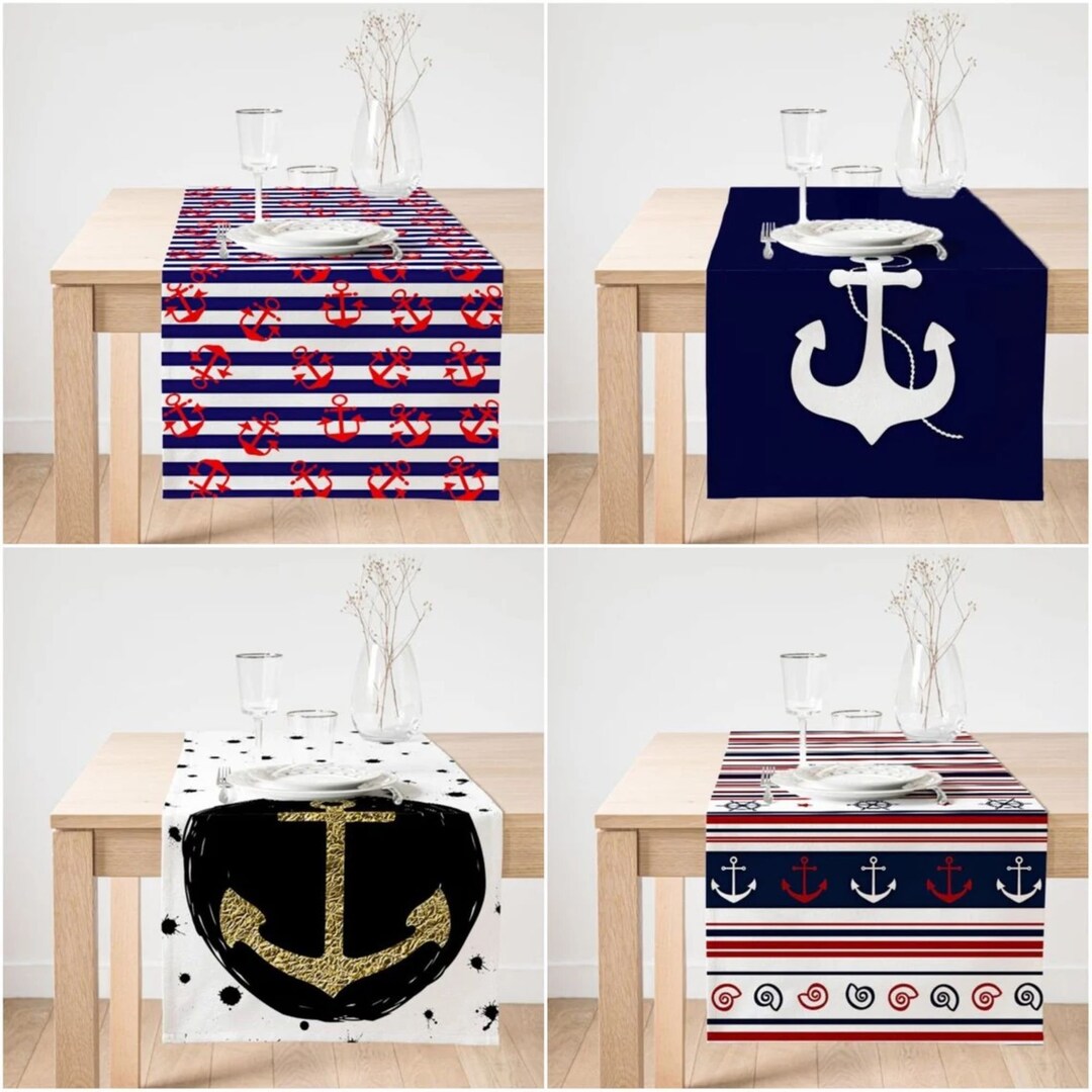 Nautical Table Runner|naval Design Tabletop|classy Suede Tablecloth ...
