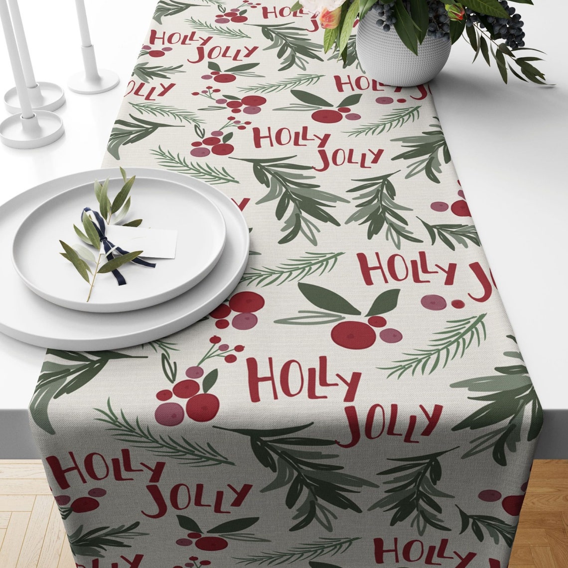 Christmas Table Runner|winter Concept Tablecloth|holly Jolly Xmas Home ...