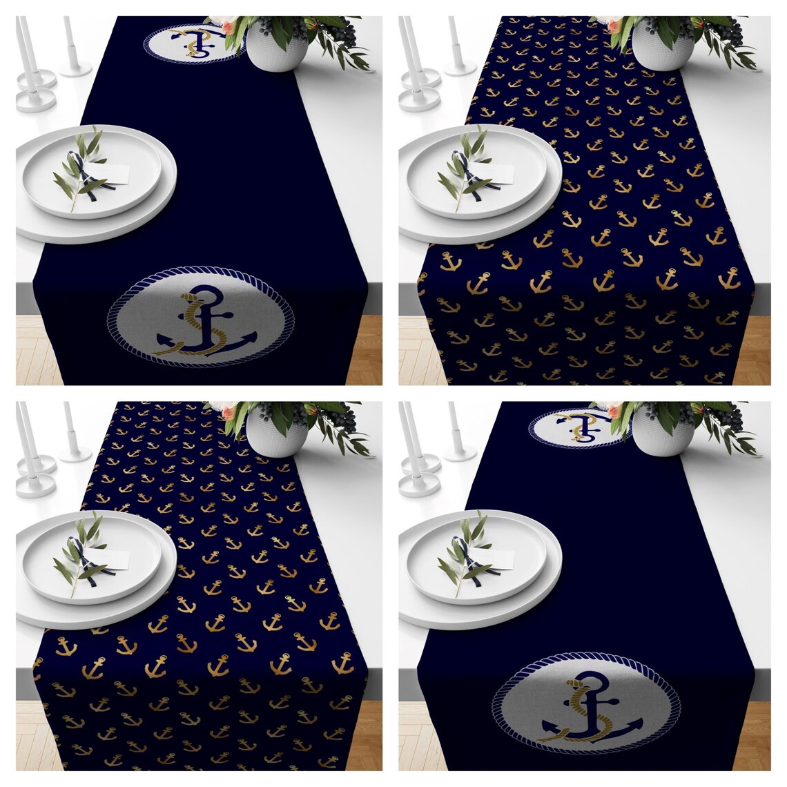 Nautical Table Runner|anchors Covered Navy Concept Tabletop|indigo ...