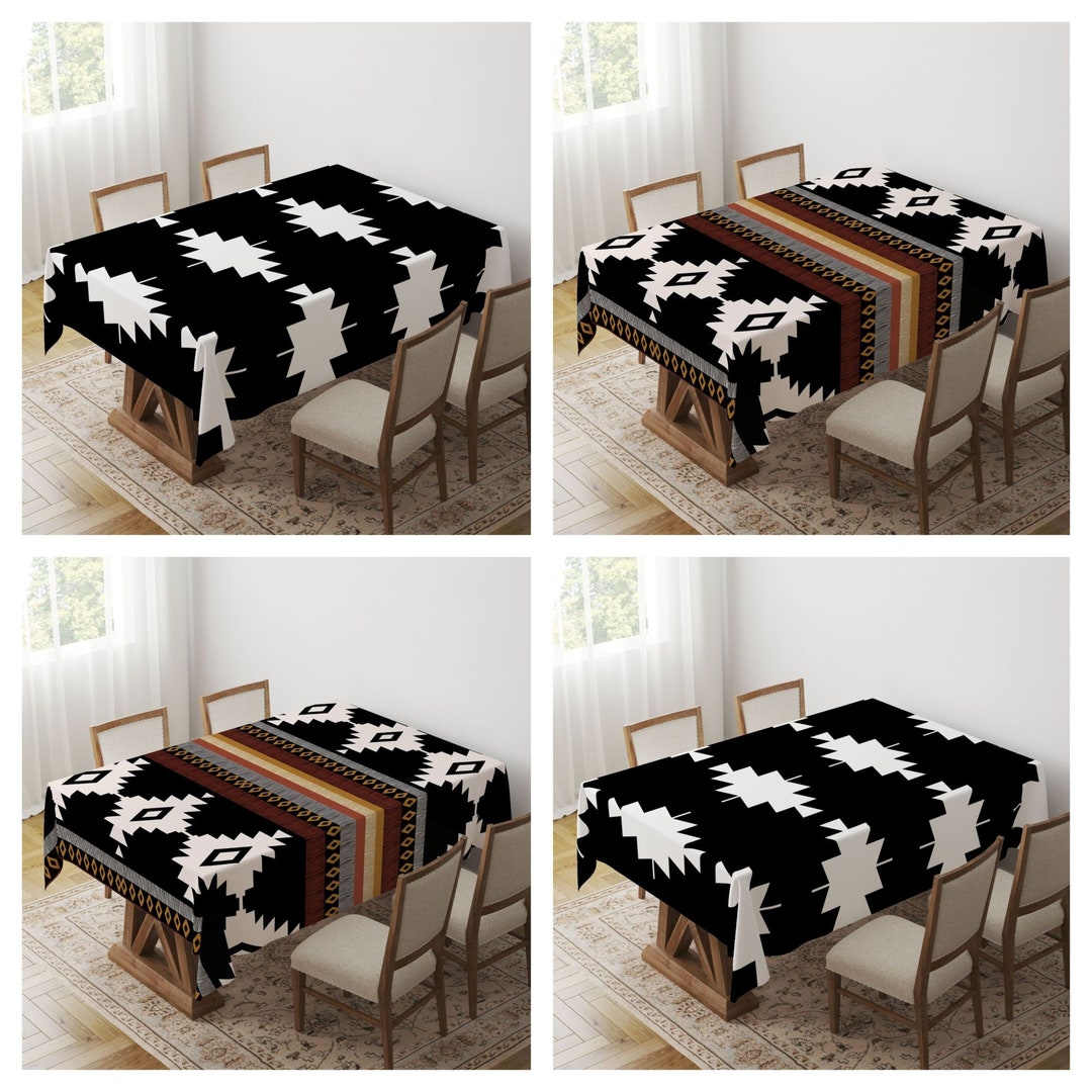 Terracotta Rug Design Table Cover|aztec Style Tablecloth|black & White ...