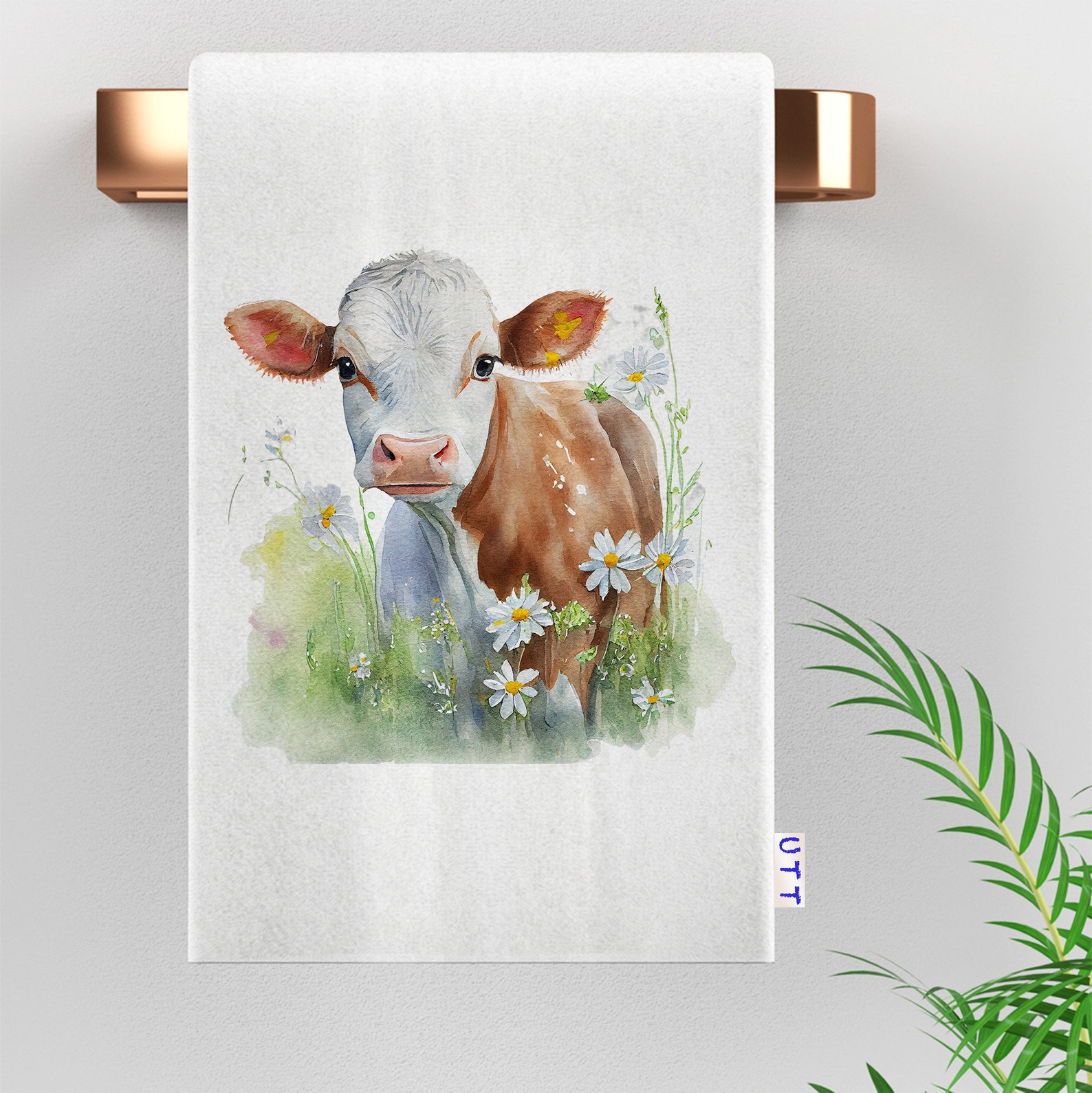 Cute Calf Designed Tea Towel|calves in Daisy Garden Hand Towelbrown Cow ...