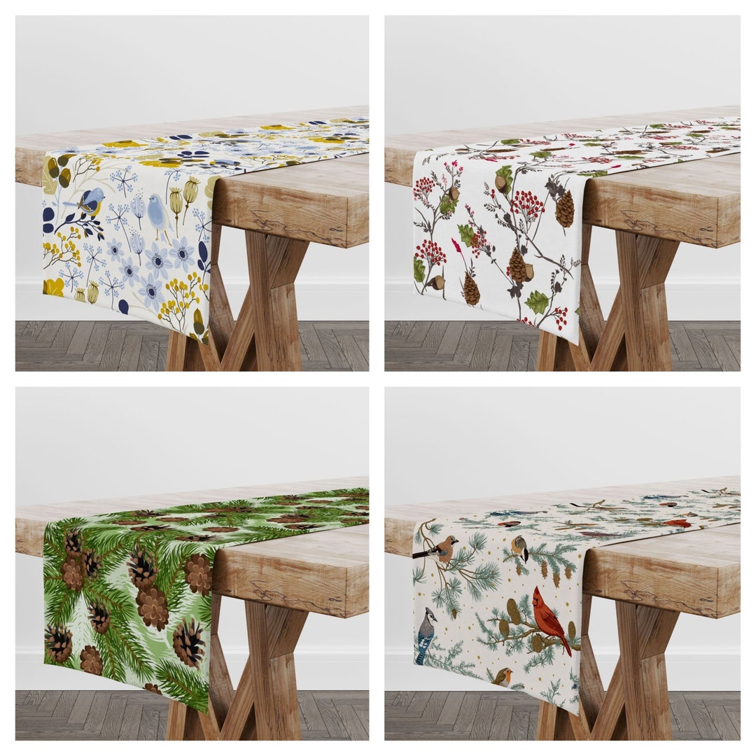 Fall Trend Table Runner|pine Cone Table Cover|birds & Dry Leaves ...