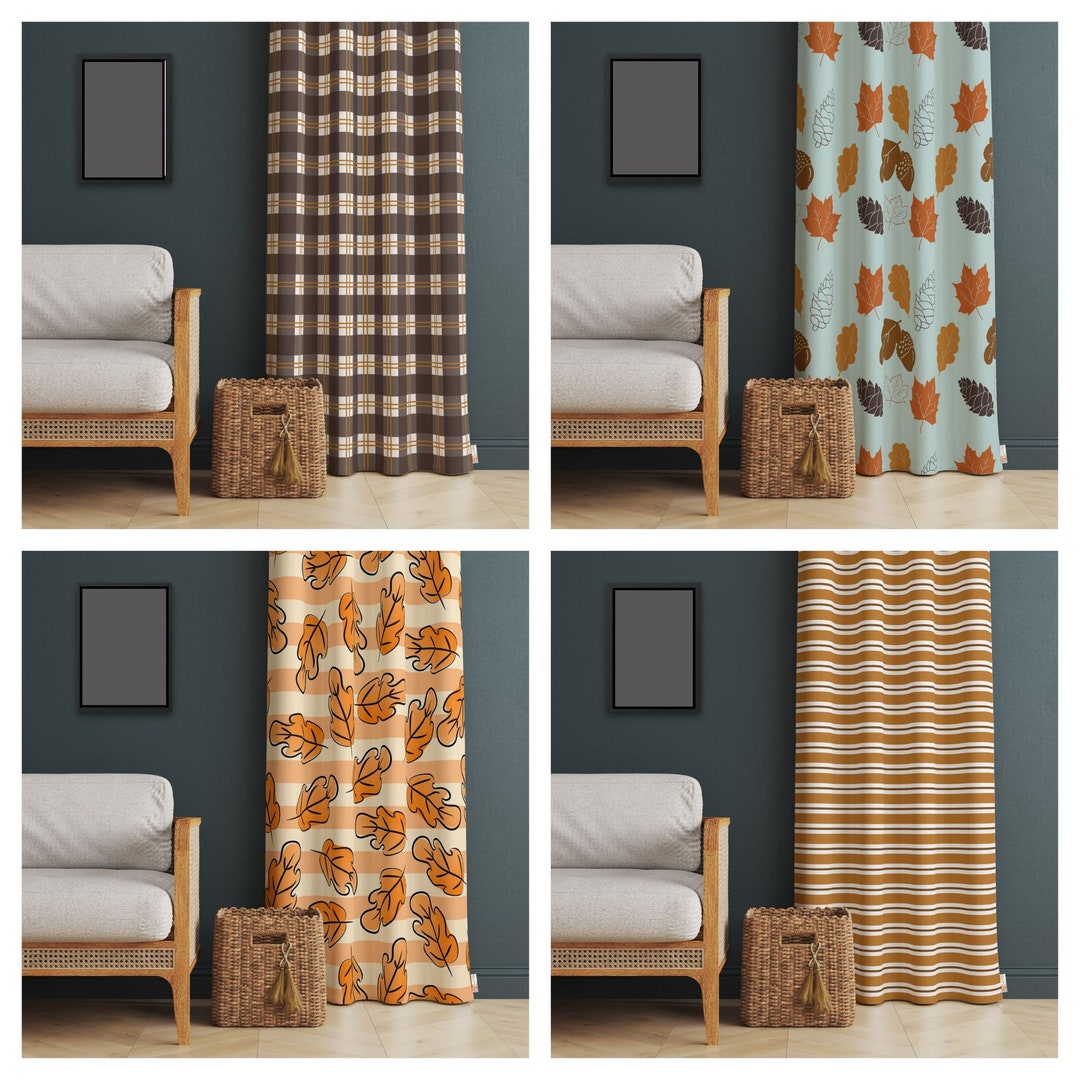 Autumn Leaves Covered Curtain|pine Cones & Acorns Printed Living Room ...