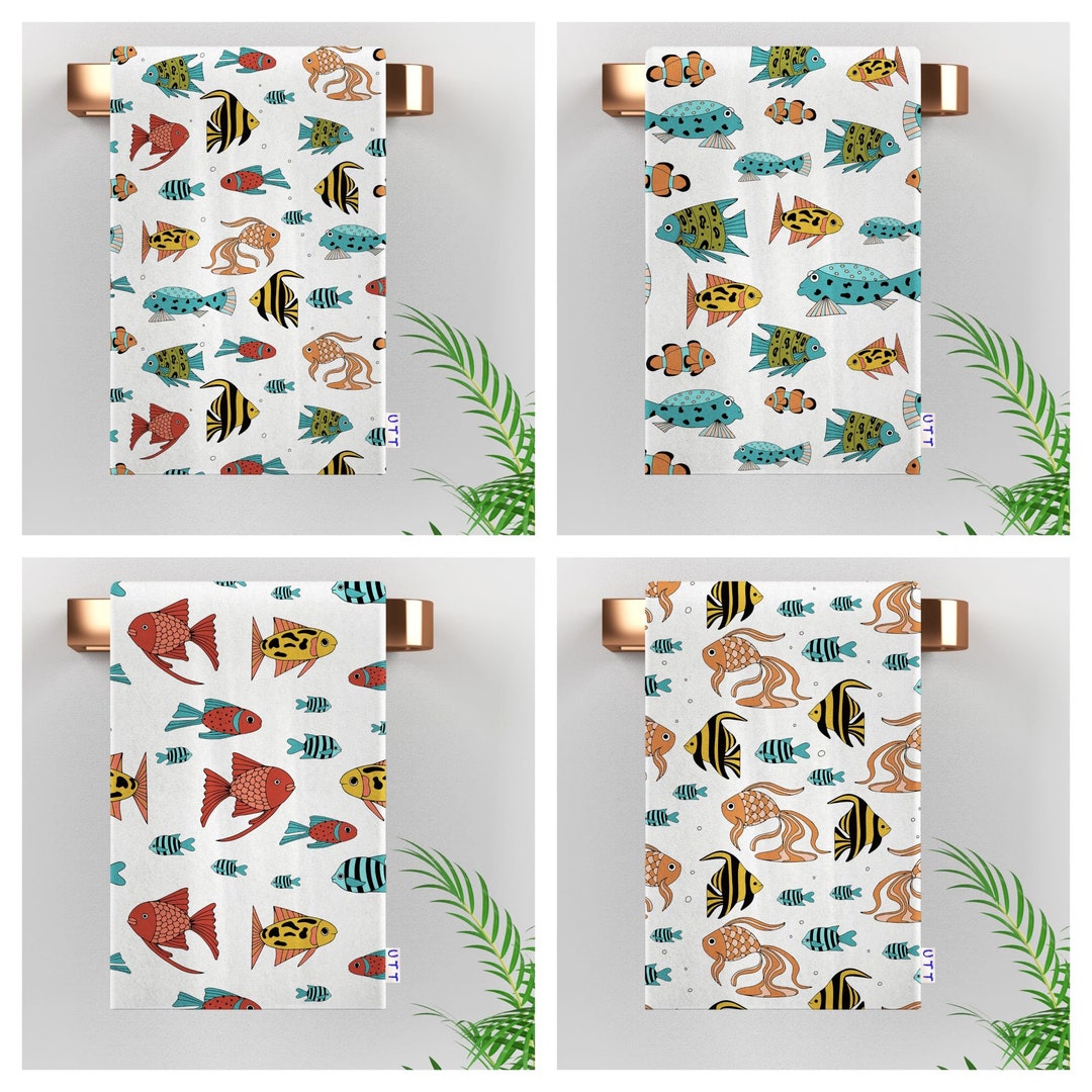 Aquarium Fish Tea Towel|zebra, Clown & Balloon Fish Hand Towel|swimming ...