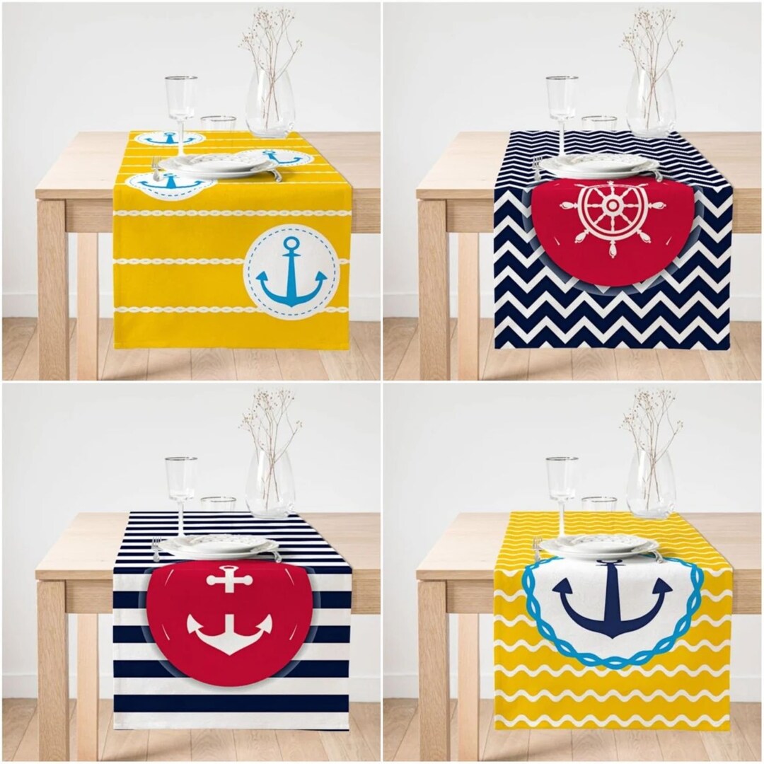 Naval Concept Table Runner|high Quality Suede Anchor Print Tabletop ...