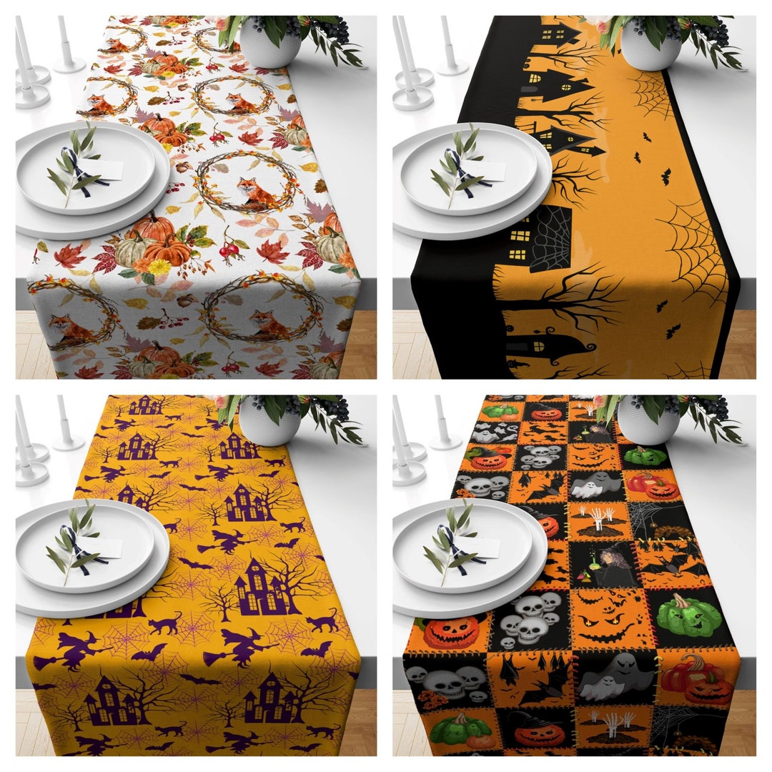 Halloween Table Runner|fox With Floral Pumpkin Tabletop|ghosts & Scary ...
