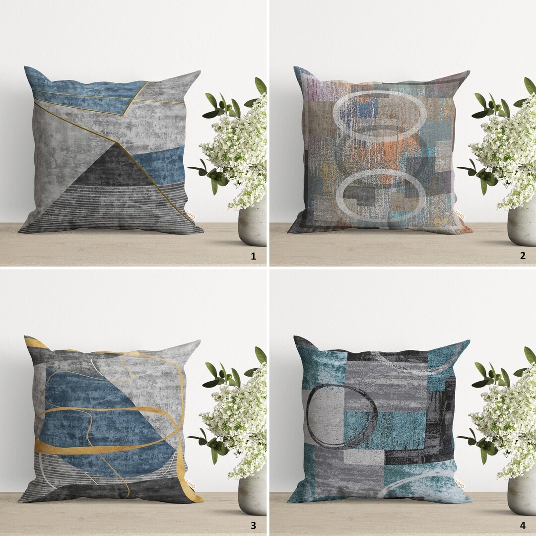 Geometric Abstract Design Pillow Cover|turquoise & Golden Cushion Case ...