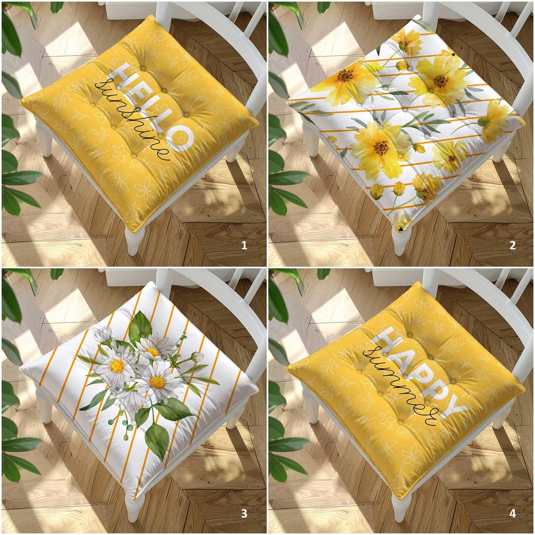 Daisy Print Chair Pillow|kitchen Seat Pad|hello Sunshine Print Chair ...