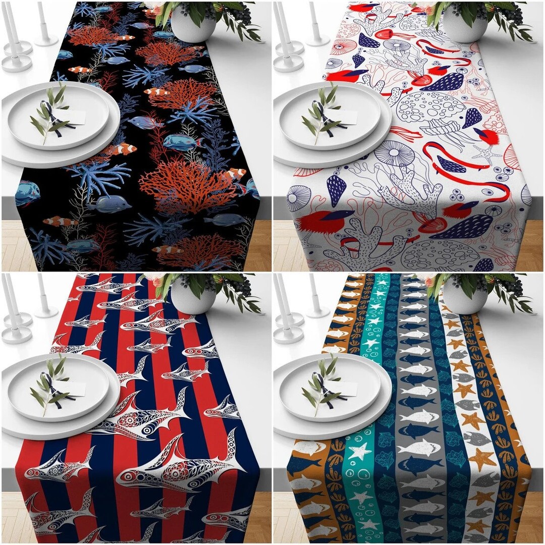 Beach House Table Runner|fish & Coral Reefs Kitchen Decor|rug Design ...