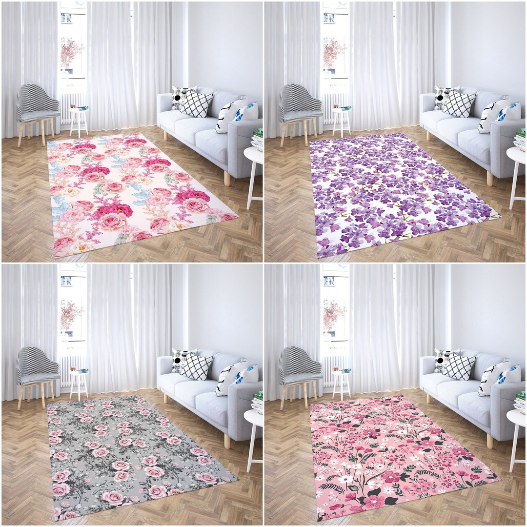Roses & Cloves Covered Rectangle Rugfloral Pattern Carpetpurple and ...