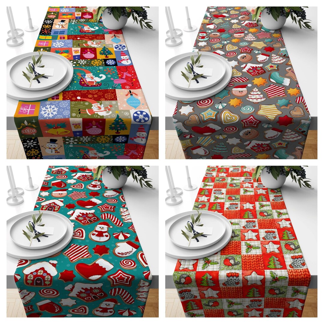 Christmas Table Runner|winter Trend Tablecloth|santa Clause on Snow ...