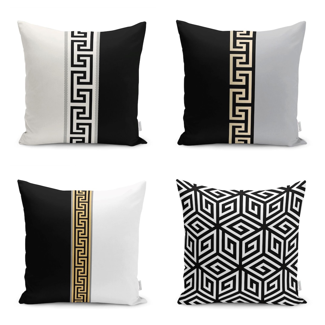 Greek Key Design Cushion Coverpillowtop of Golden & Black ...