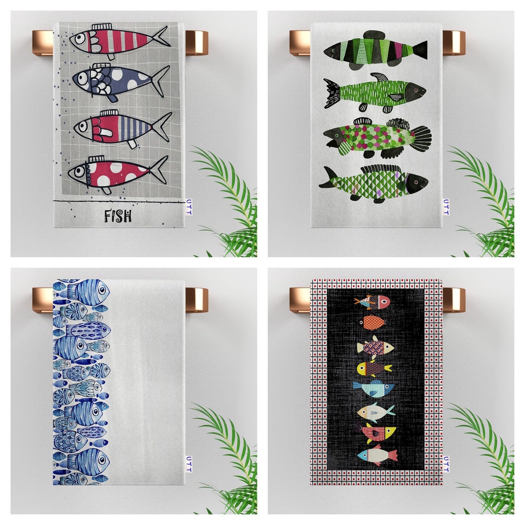 Sea Trout Tea Towel|alligned Cute Fish Hand Towel|coastal Dishcloth ...