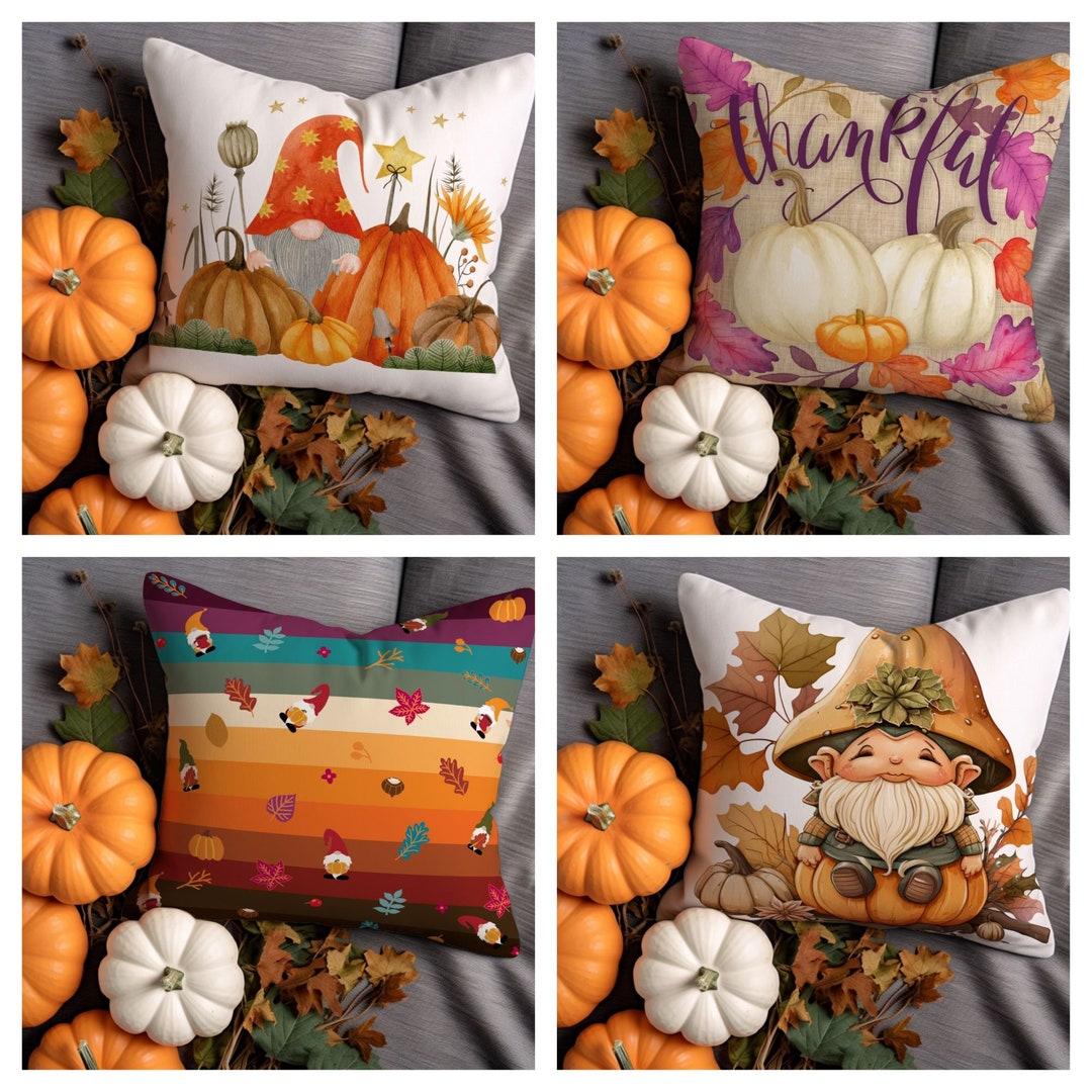 Fall Leaves & Cute Dwarf Pillow Cover|autumn Cushion Case|thankful ...