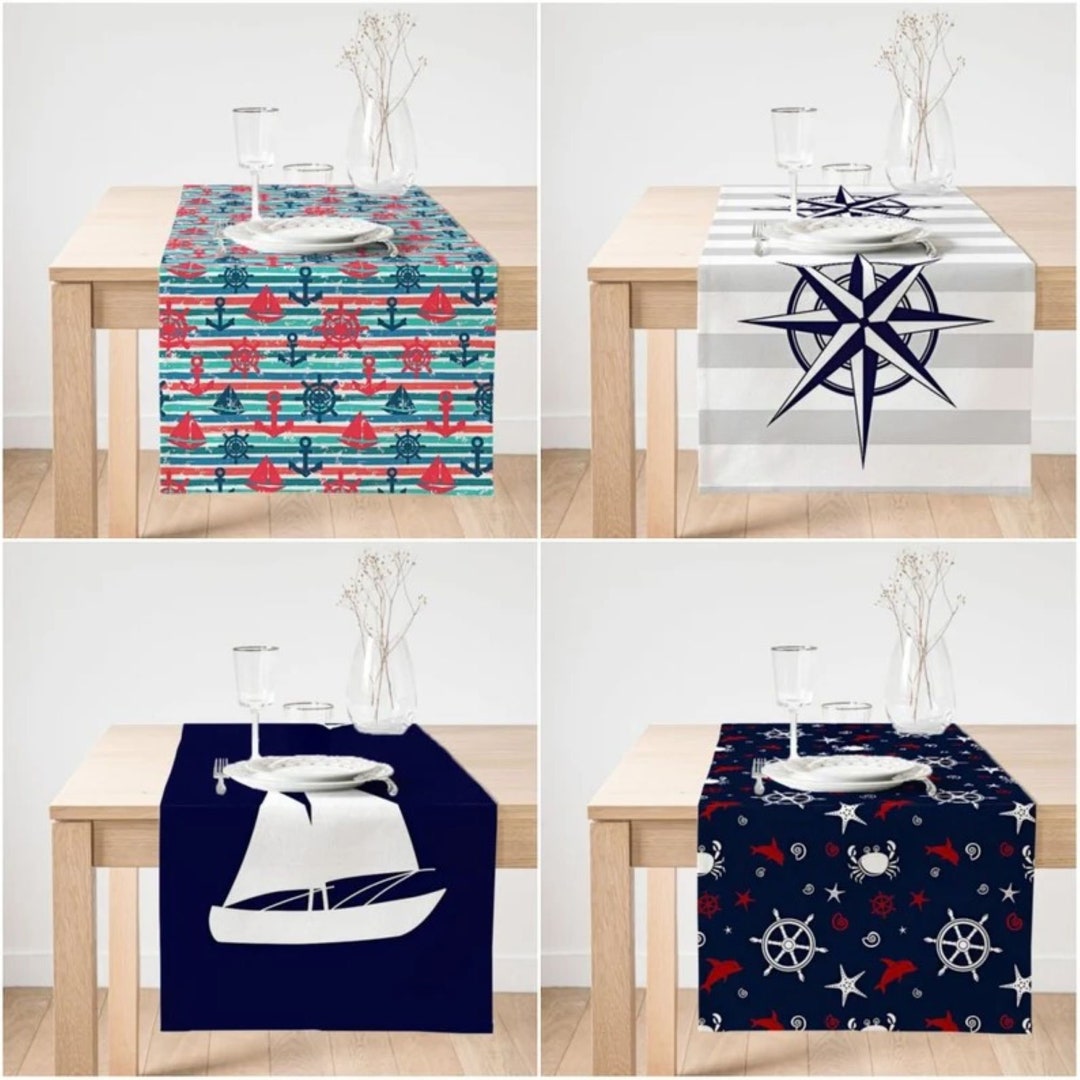 Naval Concept Table Runner|nautical Anchor Design Suede Tablecloth ...