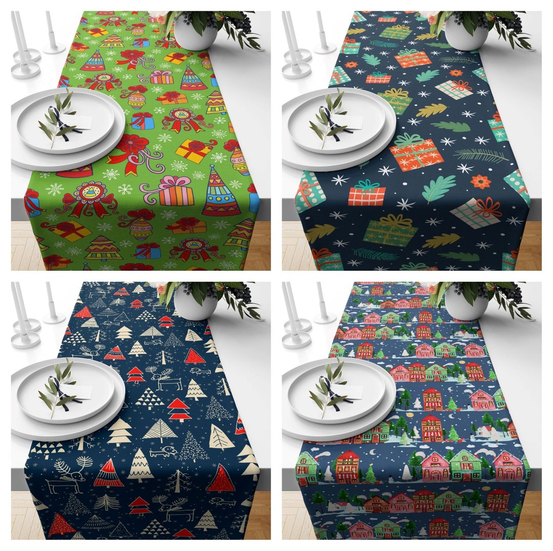 Winter Theme Table Runner|christmas Design Tablecloth|houses in Snow ...
