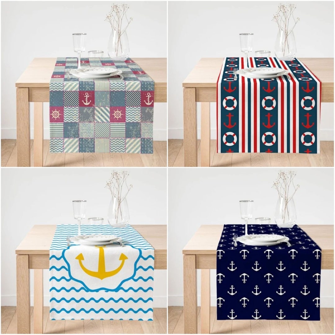 Naval Theme Table Runner|anchor Design Tabletop|cute Nautical Kitchen ...