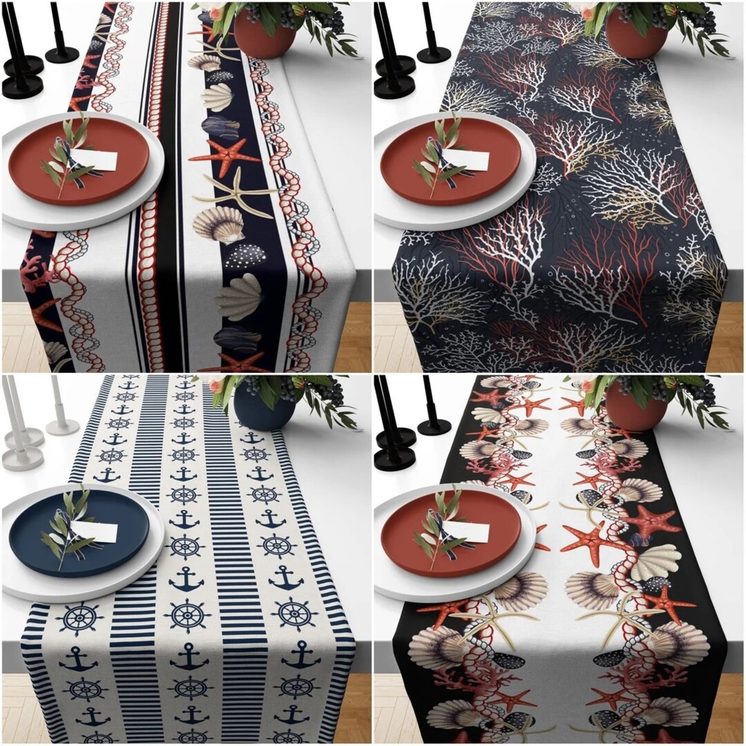 Marine Life Theme Table Runner|beach House Tablecloth|naval Objects ...
