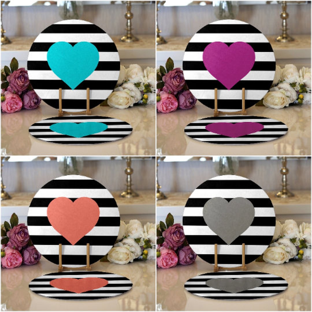 Striped Design With Hearts Placemat|set of 2 Hearts Supla|valentine's ...