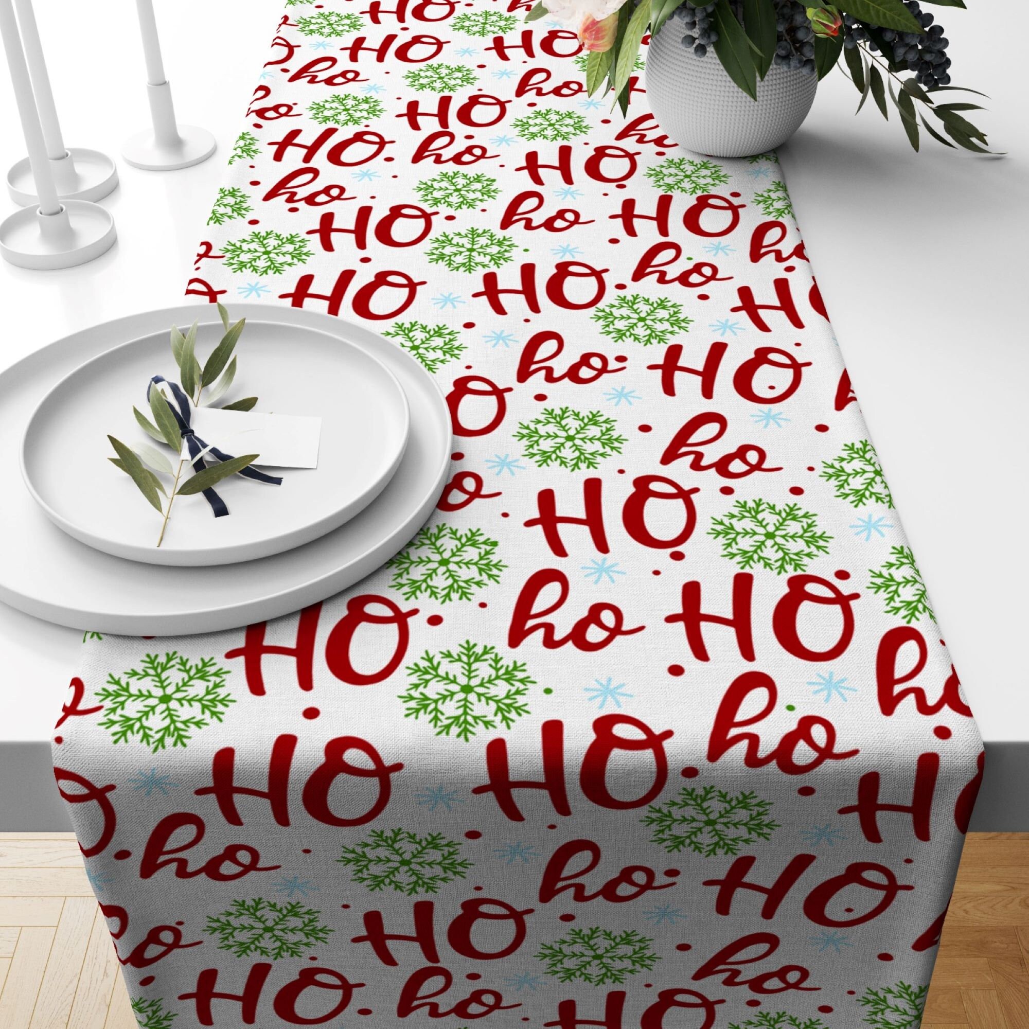 Christmas Table Runner|winter Concept Tablecloth|holly Jolly Xmas Home ...