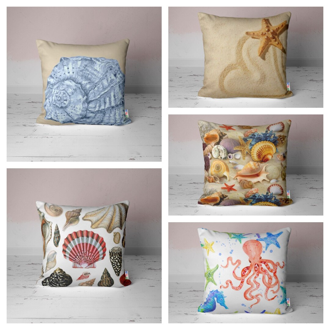 Spiral Seashell Pillow Case|colored Sea Animals Cushion Cover|coastal ...