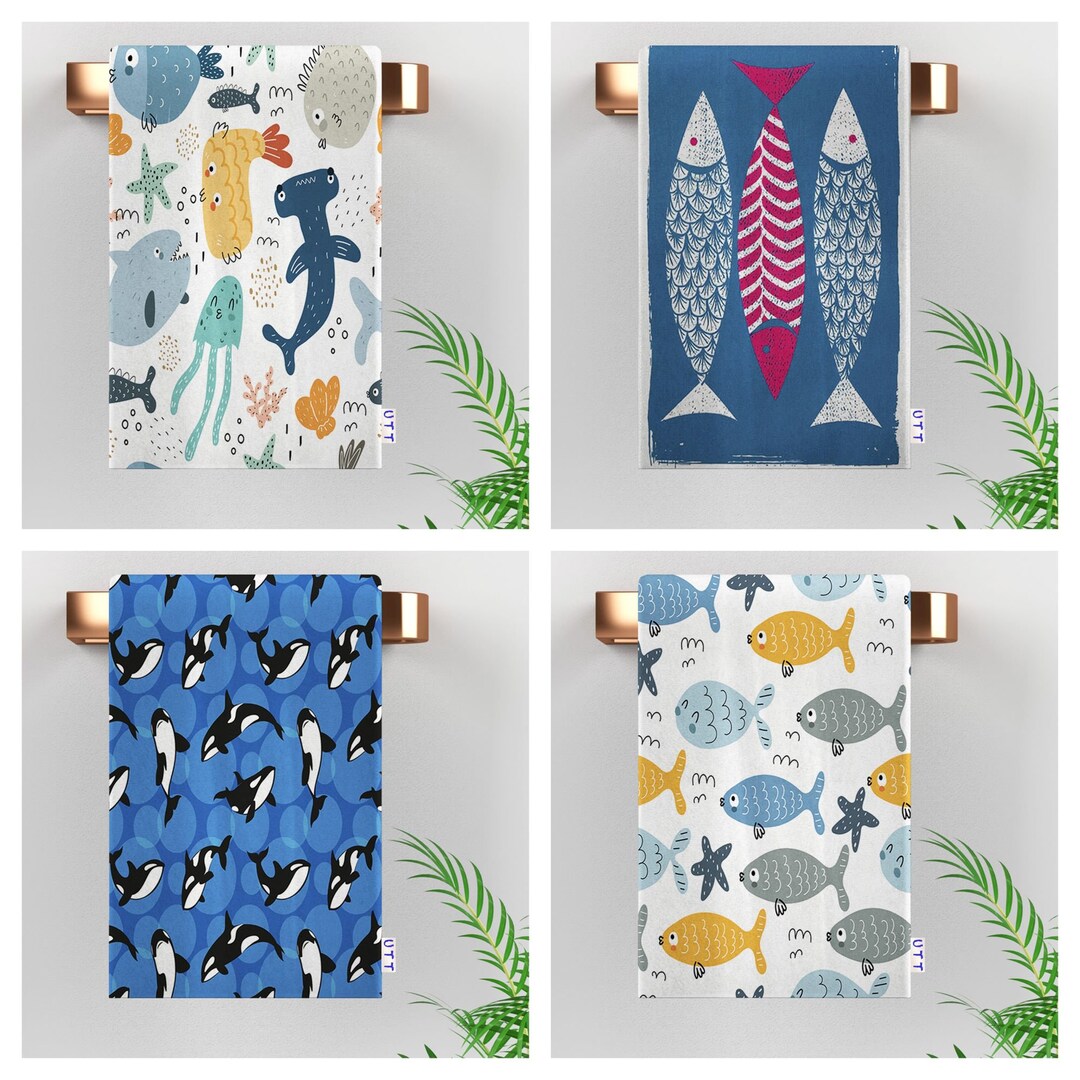 Orca Print Tea Towel|jelly Fish & Whale Hand Towel|coastal Dishcloth ...