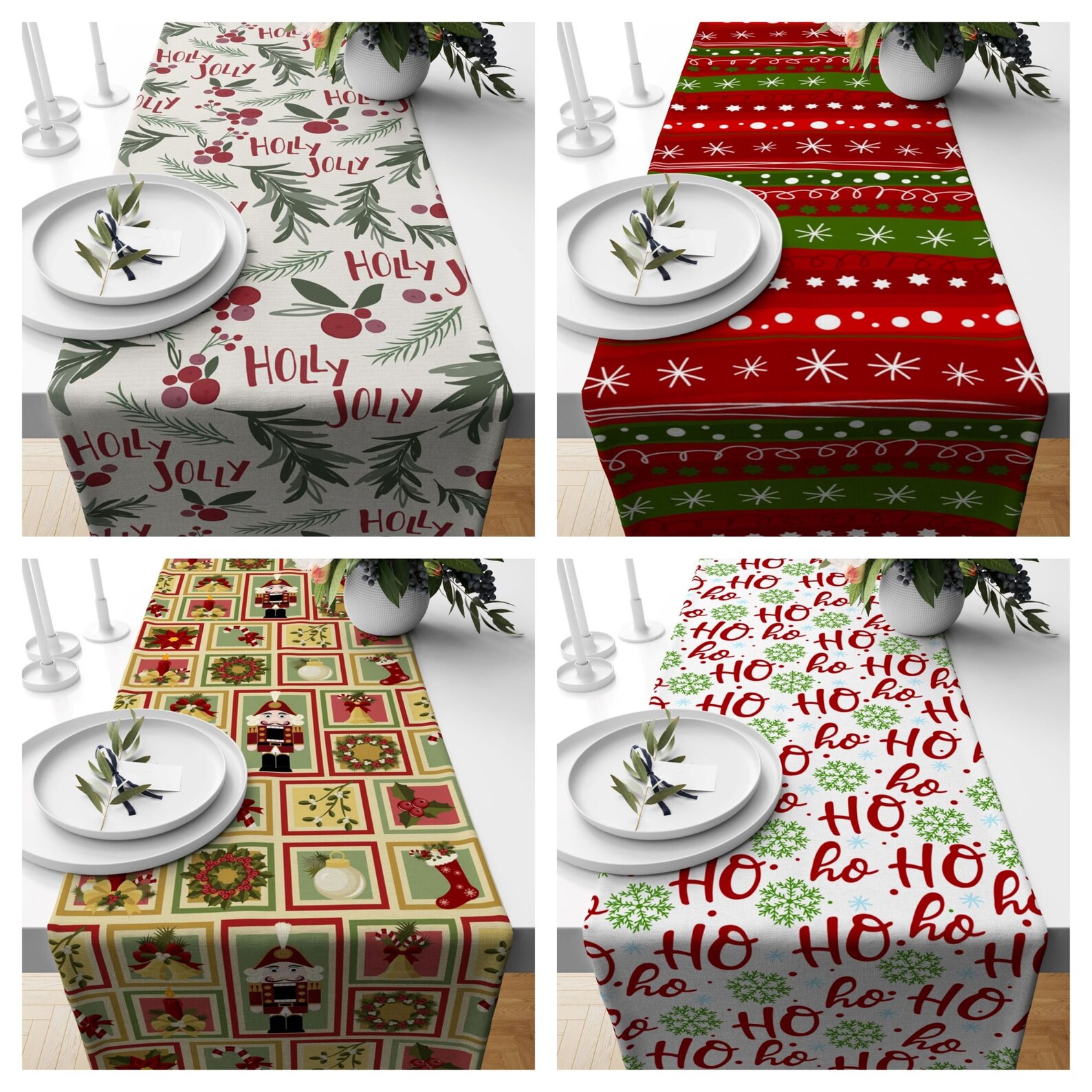 Christmas Table Runner|winter Concept Tablecloth|holly Jolly Xmas Home ...