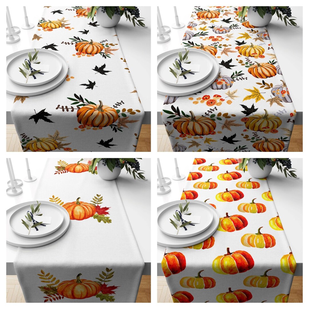 Fall Themed Table Runner|pumpkin Table Cover|dry Leaves & Pumpkins ...