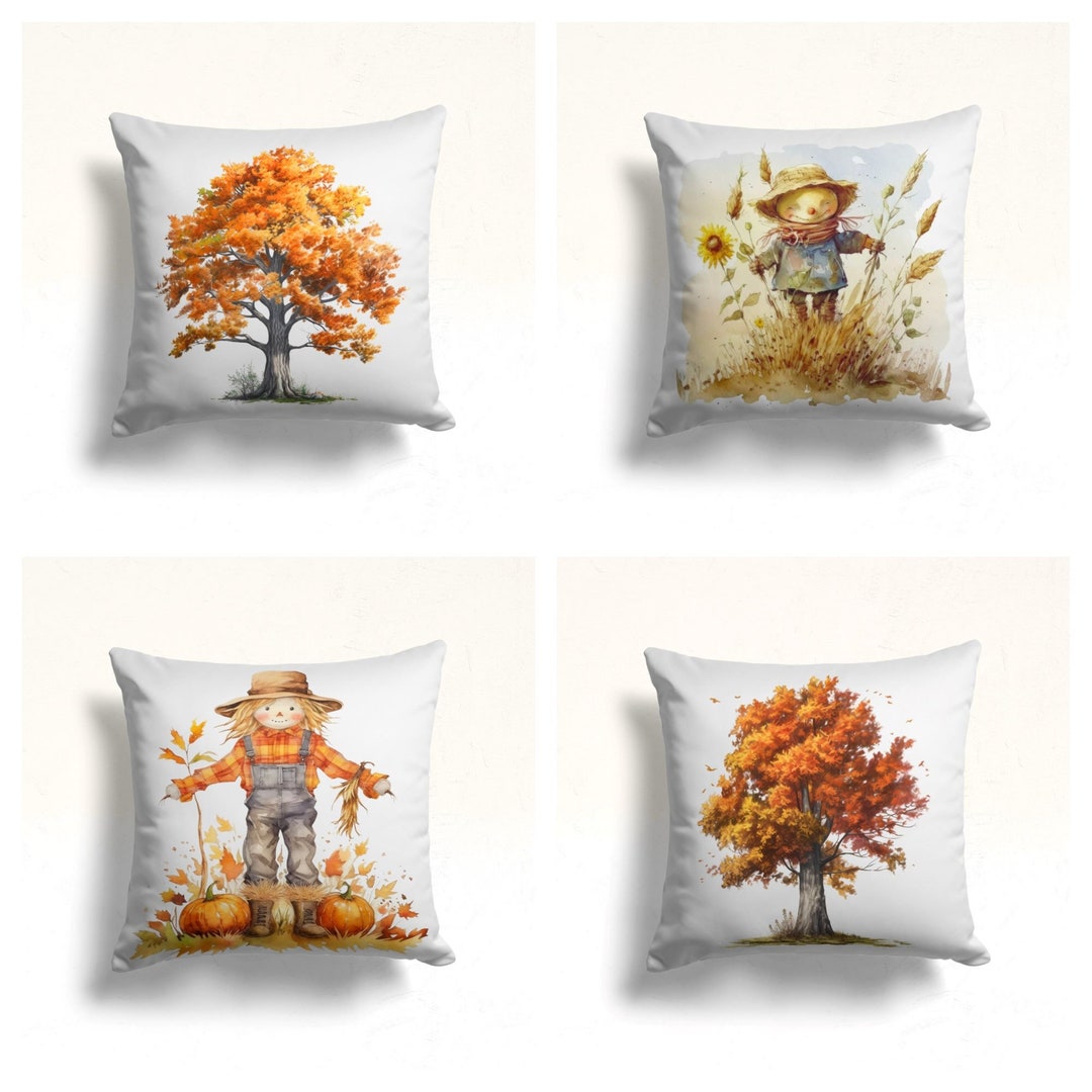 Fall Season Pillow Coverdry Autumn Trees Cushion Casecute Scarecrow ...