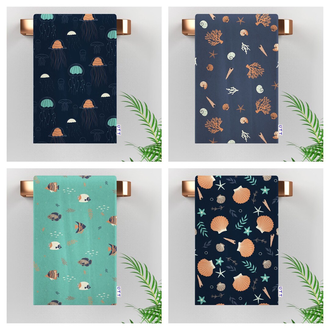 Sea Animals Tea Towel|seashells and Jellyfish Hand Towel|cute Fish ...