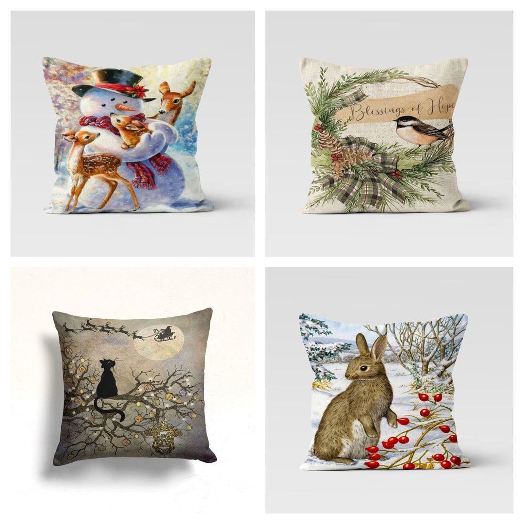 Mockingbird in Wreath Pillow Case|christmas Cushion Cover|cute Snowman ...