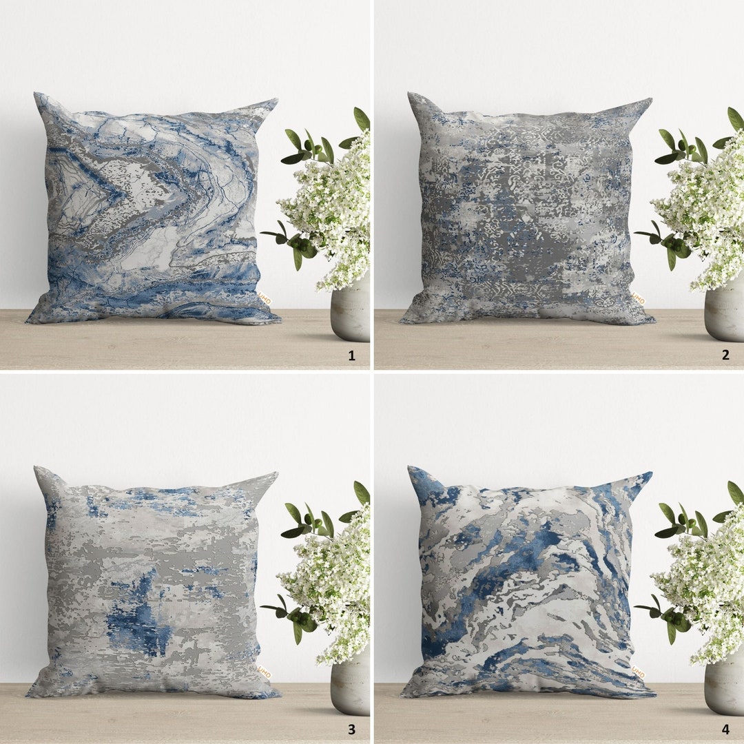 Marble Surface Design Cushion Cover|sky Blue and Gray Colored Pillow ...